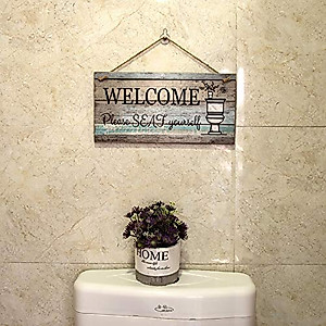Yankario Funny Wall Décor Sign for Bathroom, Farmhouse Rustic Bathroom Wall Art Pictures Decoration, 12"×6" Please Seat Yourself Wood Plaque