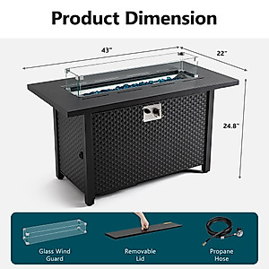 SUNVIVI OUTDOOR 8-Piece Modular Outdoor Patio Furniture Set, Wicker Outdoor Sectional Sofa with 45" Fire Pit Table, All-Weather Rattan with Cushions and Coffee Table for Porch Garden Backyard, Grey