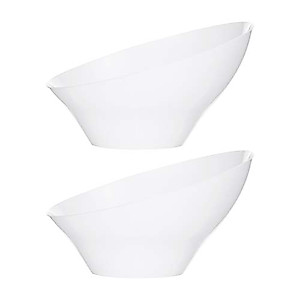 PLASTICPRO Disposable Angled Plastic Bowls Round Medium Serving Bowl, Elegant for Party's, Snack, or Salad Bowl, White, Pack of 4