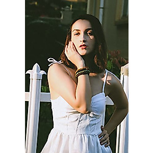 Eigso 4 Pcs 8mm Wood Beads Bracelets for Women and Men Mala Prayer Meditation Wrist Bracelet Elastic 7-7.5" Adjustable