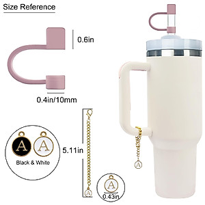 Velaco 5Pcs Silicone Straw Covers Cap and 2 PCS Letter Charm Accessories - Chains with Initial Letter for Stanley 20 30 40 oz Tumbler with Handle