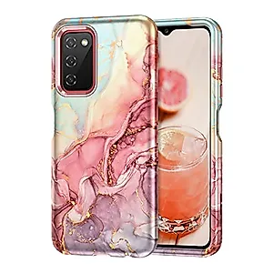 Btscase for Samsung Galaxy A03S Case, Marble Pattern 3 in 1 Heavy Duty Shockproof Full Body Rugged Hard PC+Soft Silicone Drop Protective Women Girl Cover for Samsung Galaxy A03S, Rose Gold