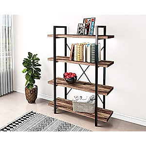 45MinST 4-Tier Vintage Industrial Style Bookcase/Metal and Wood Bookshelf Furniture for Collection,Vintage Brown, 3/4/5 Tier (4-Tier)