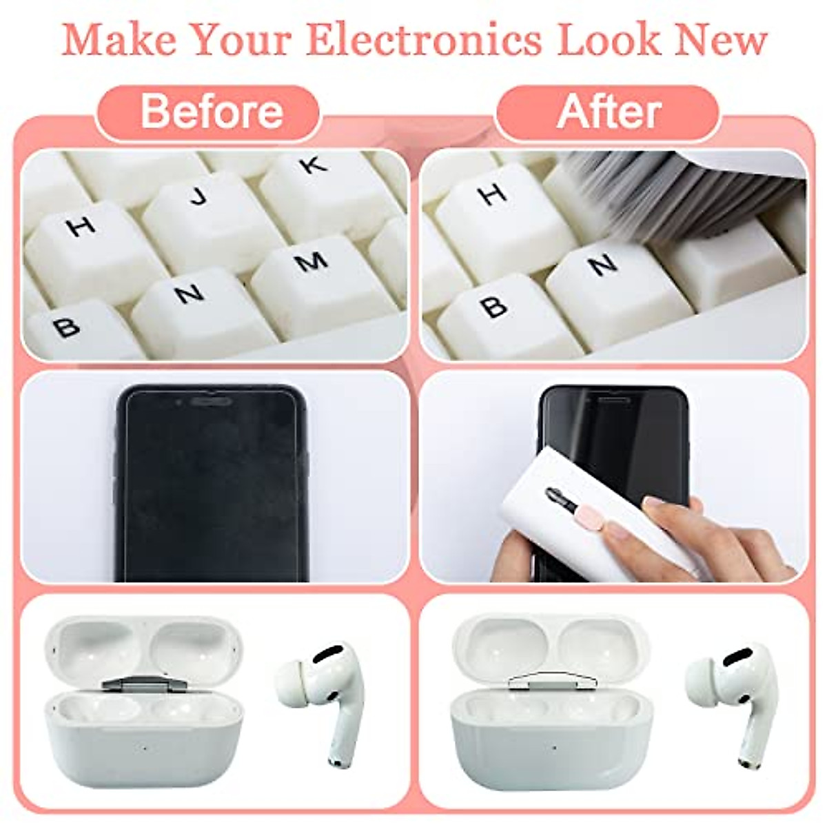walrfid Laptop Keyboard Earbud Screen Cleaner Sprayer Kit for Airpods Pro MacBook iPad iPhone iPod, Electronics Airpod Cleaning Pen Brush Tool for PC TV Phone Computer - 5ml Screens Cleaners Spray