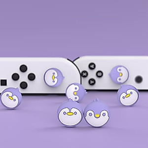 PlayVital Penguin Joystick Caps for Nintendo Switch, Thumbstick Caps for Switch Lite, Analog Cover for Switch OLED Joycon Thumb Grip Caps for Switch & Switch Lite & Switch OLED - Light Violet