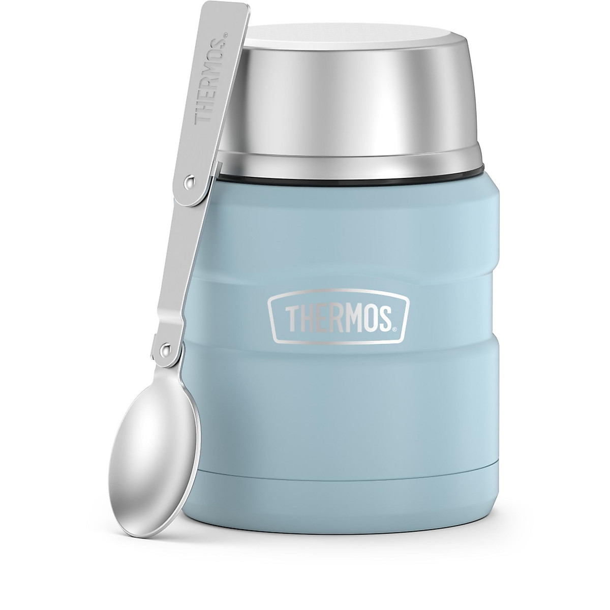 THERMOS Stainless King Vacuum-Insulated Food Jar with Spoon, 16 Ounce, Matte Powder Blue