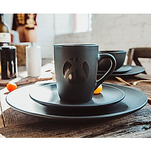 Ukonic Xbox Matte Black 8-Piece Ceramic Dinnerware Set | Includes Salad Plates, Soup Bowls, Mugs