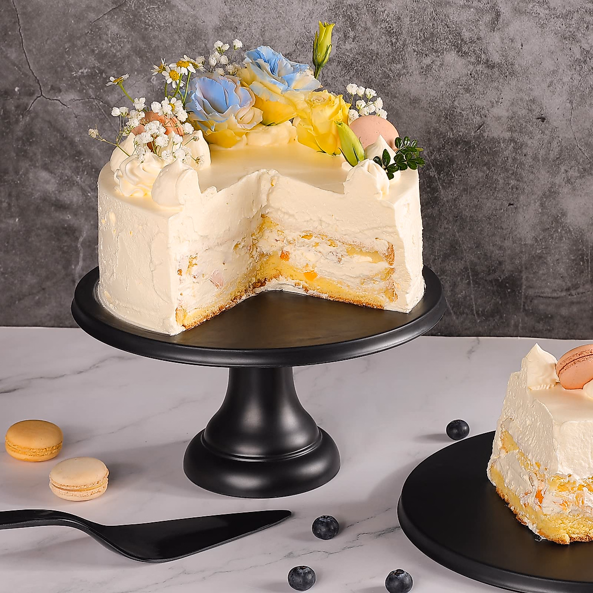 ECOWAY Round Cake Stand 9.84 Inch with Spatula, Black Cupcake Stand Bamboo Fiber, Dessert Display Plates for Snacks, Cookies, Candy Dish1