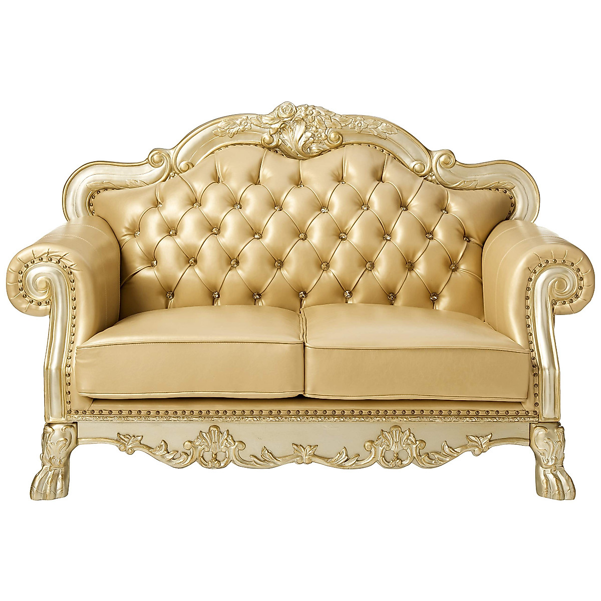 ACME Dresden Loveseat w/3 Pillows - 53161 - Bone PU & Gold Patina
