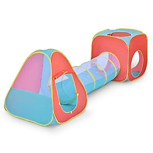 FUN LITTLE TOYS 3 in 1 Pop Up Play Tent with Tunnels, Ball Pit for Babies, Toddlers, Boys, Girls, Indoor/Outdoor Tent for Kids
