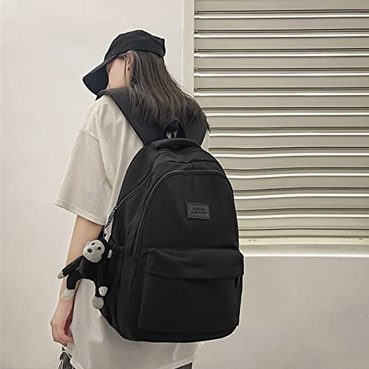 JARKJARD Aesthetic Backpack Cute Kawaii Backpack for School College Backpack Large Capacity Bookbags for Girls Women Students Casual Travel Daypacks Solid Color(Black)