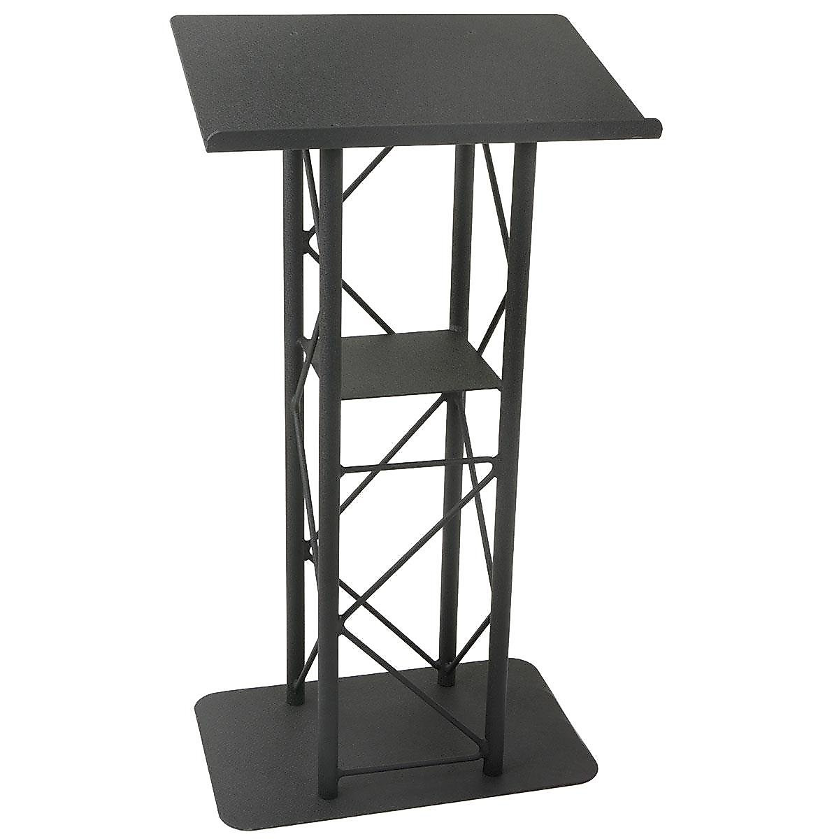 Displays2go 25" Black Truss Podium for Floor with Interior Shelf, Aluminum & Steel (LCT4PSTPBK)