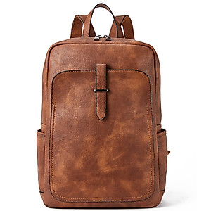 BROMEN Leather Laptop Backpack for Women 15.6 inch Computer Backpack College Travel Daypack Bag Navy