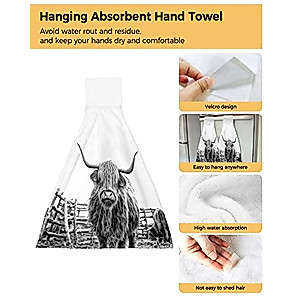 Farmhouse Yak Kitchen Towels with Hanging Loop 2 Pack, Absorbent Hand Towels for Bathroom, Grey Funny Cute Farm Animals Rustic Hand Kitchen Towel Tea Bar Dish Cloths Tie Towel 18"x14"