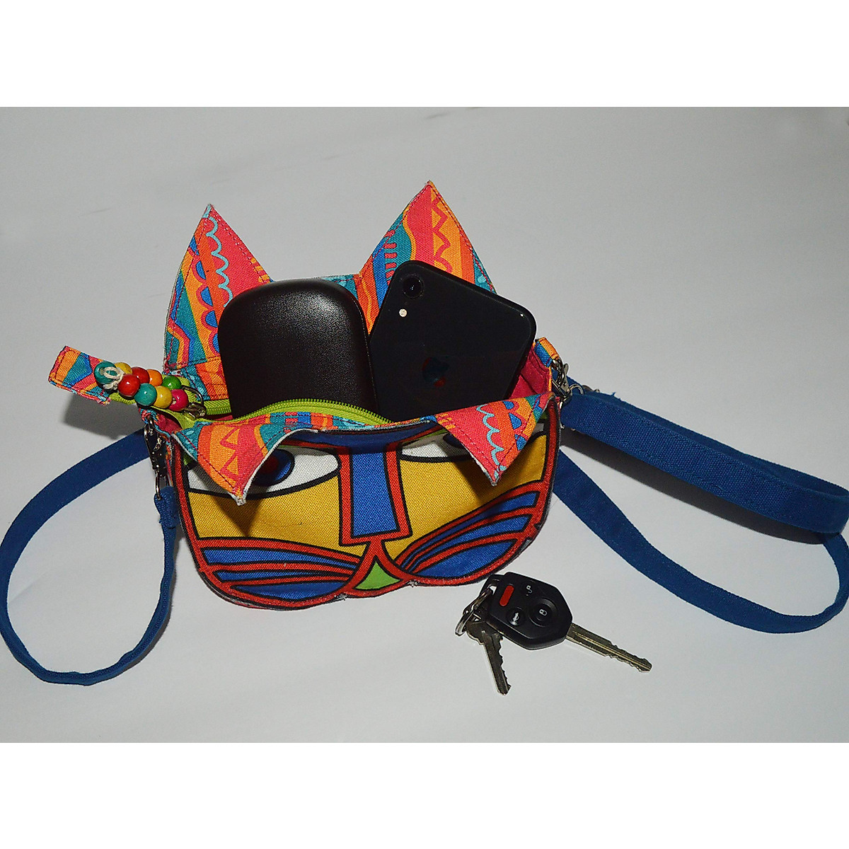 Cat-On-the-Bag A-Mews-Ing Kitty Face Fun Colorful Cat Crossbody Bag | One Pocket Sling Bag Cat Purse | Cute Gifts for Cat Lovers for Everyday Use, Travel, and More