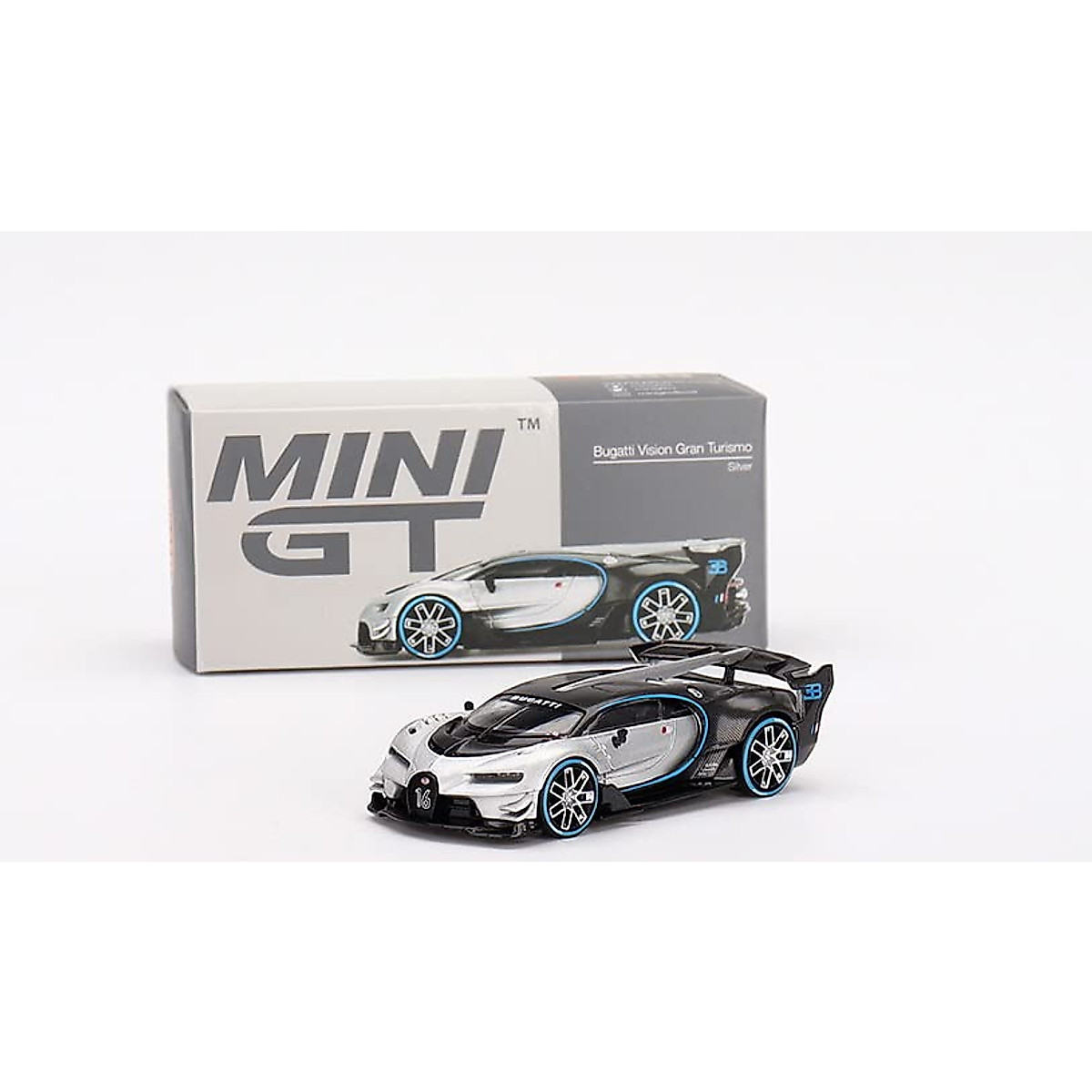 Bugatti Vision Gran Turismo Sliver and Carbon 1/64 Diecast Model Car by True Scale Miniatures MGT00369