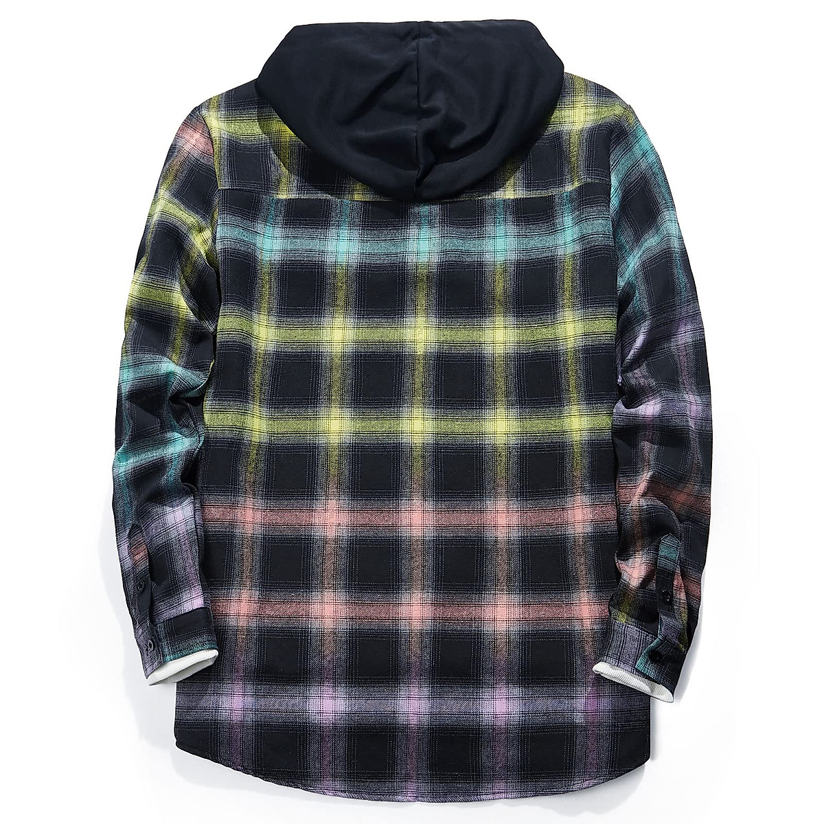 DEVIL KING Men's Hooded Flannel Shirts Jackets Casual Long Sleeve Lightweight Flannel Hoodie Rainbow