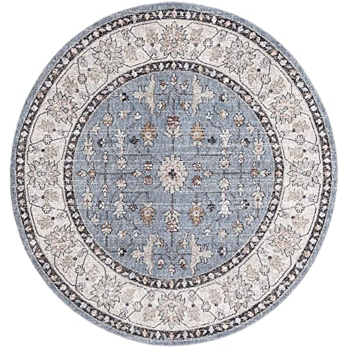 Rugs.com Eco Traditional Collection Rug – 7 Ft Round Harbor Blue Medium Rug Perfect for Kitchens, Dining Rooms