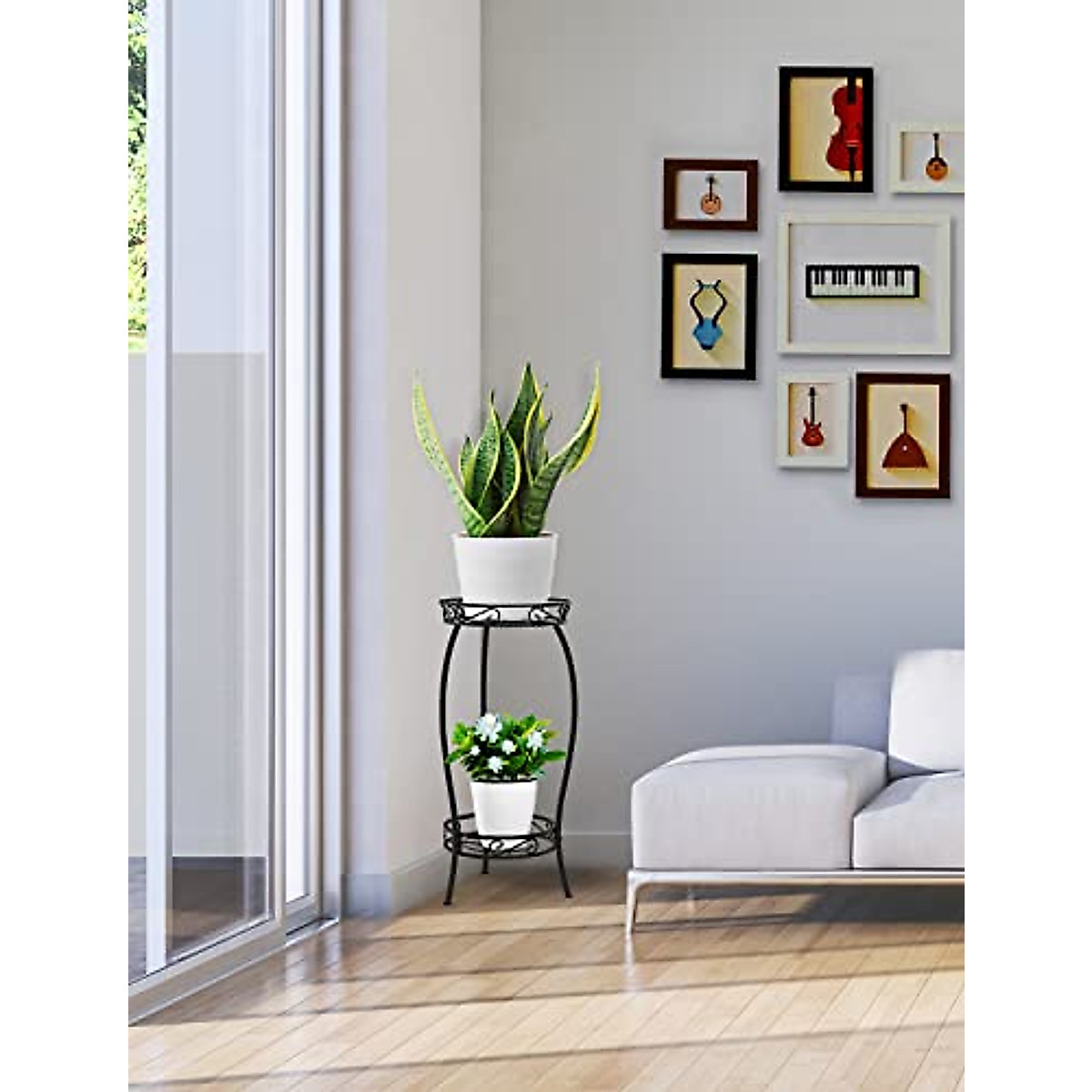 Bextcok 27inch Tall Metal Plant Stand Rustproof Decorative Wrought Iron Flower Pot Rack 2 Tier Supports for Small Double Plants Indoor Outdoor Patio Corner Garden, Black