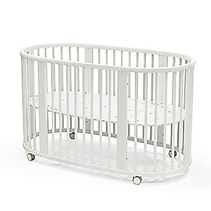 Stokke Sleepi Bed, White - Oval Crib Suitable for Ages 0-5 Years Old - Adjustable, Stylish & Flexible - Sturdy Beech Wood Frame