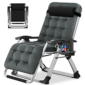Barbella Zero Gravity Chair Reclining Lounge Chair Patio Chairs, Adjustable Lawn Recliner Folding Lounge Recliners with Removable Cushion, Headrest & Cup Holder, Reclining Chair for Indoor and Outdoor