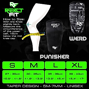 React FIT 7mm SBR Neoprene Knee Sleeves (1 Pair) Support & Compression for Weightlifting, Powerlifting, CrossFit, Training, WOD, GYM, Workout, Sports, Squats, Injury Protection (Medium, Punisher)