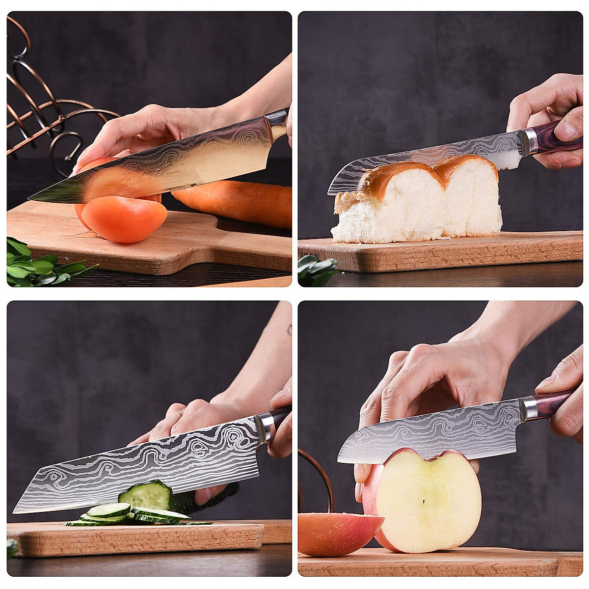 SANDEWILY 5PCS Chef Knife Set - Ultra Sharp Japanese Knives with High Carbon Stainless Steel Blades and Ergonomic Pakkawood Handle in an Elegant Gift Box