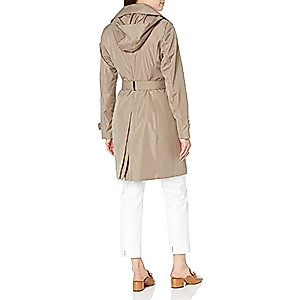 Calvin Klein Women's Single Breasted Belted Rain Jacket with Removable Hood, Owl, X-Small