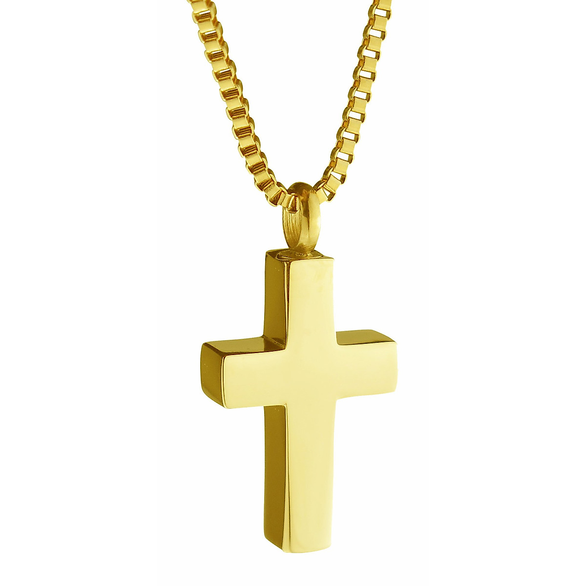 Love to Treasure Gold Classic Cross Urn Pendant Necklace with Personalized Engraving - Memorial Ash Keepsake - Cremation Jewellery