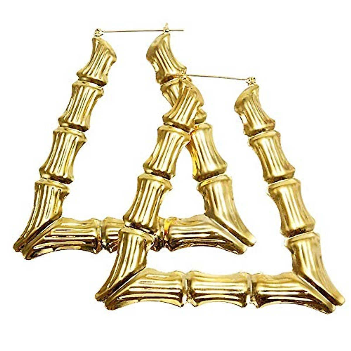 Big Bamboo Hollow Hoop Earrings for Women (Gold Triangle)
