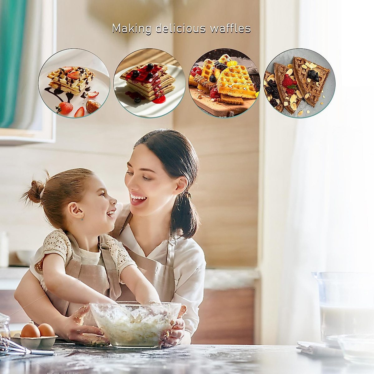 Professional 8-inch Cast Iron Waffle Maker Stove Top | Thickened Body, Quick Heating, Non-Coated Surface | Rustic Round Cast Iron Waffle Iron