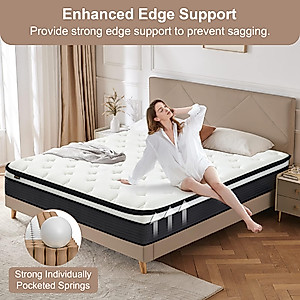 VKJ Queen Size Mattress 10 Inch,Medium Firm,Updrade Hybrid Memory Foam Mattress in a Box,Colchones Queen Size Bed,Individually Pocketed Springs for Support and Pressure Relief
