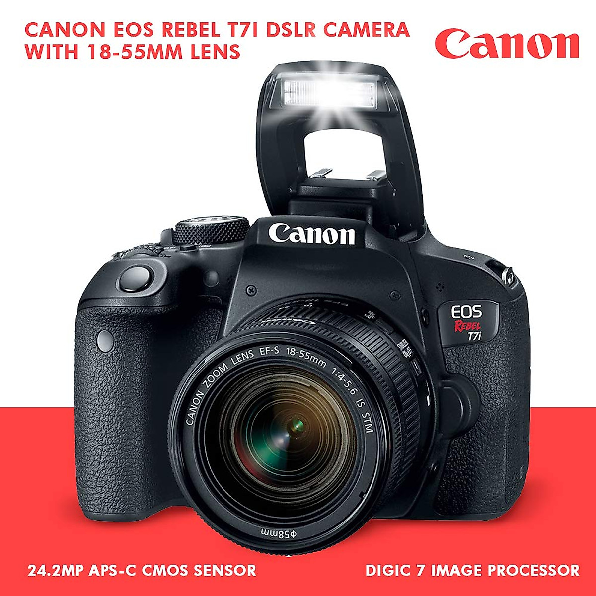 Canon EOS Rebel T7i DSLR Camera with EF-S 18-55mm f/3.5-5.6 and 55-250mm f/4-5.6 is STM Lens Kit + Dummies Guide + Xpix Premium Travel Case, 64GB + Deluxe Bundle