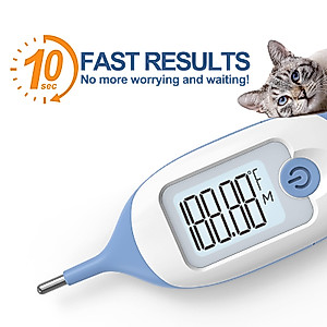 Pet Thermometer, Friendly Short Probe,Comfort Flexible,10-Sec Reading, Rectal Thermometer for Dogs Cats,30 Probe Covers Include