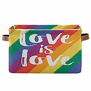 AUUXVA Storage Basket Love is LGBT Pride Storage Cube Box Durable Canvas Collapsible Toy Basket Organizer Bin with Handles for Shelf Closet Bedroom Home Office