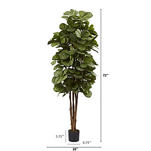 Nearly Natural 6ft Fiddle Leaf Fig Artificial Trees, 72in, Green