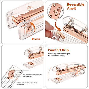 Rose Gold Office Supplies and Accessories, Acrylic Stapler, Staple Remover, Tape Dispenser, Pen Holder, Phone Holder, Scissors, Paper Clips, Binder Clips, 2 Pen and 1000 pcs Staples
