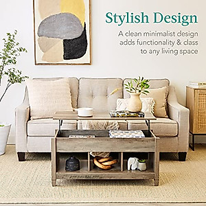 Best Choice Products Lift Top Coffee Table Hidden Storage Coffee Table, Wooden Dining Coffee Table, Accent Table Furniture for Living Room, Display Shelves - Gray Oak
