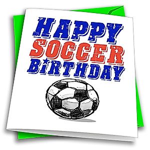 Play Strong Soccer Birthday Card 1-Pack (5x7) Super Star Illustrated Sports Birthday Cards Greeting Cards- Awesome for Soccer Players, Coaches and Fans Birthdays, Gifts and Parties!
