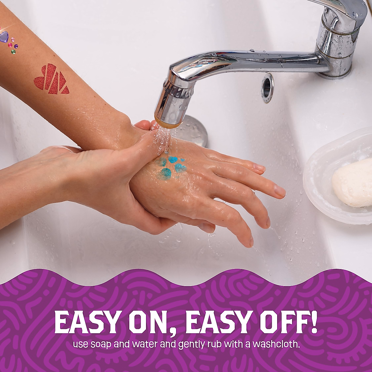 Temporary Shimmery Tattoo Studio Kit for Kids - Glitter & Metallic Fake Tattoos for Girls - Easter Birthday Gift Ideas for Girl - Craft Kits Toys for Ages 6, 7, 8, 9, 10, 11 Year Old - Cool Gifts