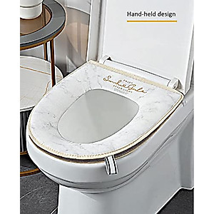CHZJ Duoduo Toilet Seat Cover with Zipper, Washable Standard Toilet Lid Cover with Handle, Soft Thicken Warm Cover Pad Cushion for Bathroom, Fits All Elongated (Oval) Toilet Seats (White)