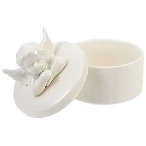 STOBAZA 1pcs Ceramic Cherub Figurine Jewelry Organizer Peal White Jewelry Trinket Box Cherub Jewelry Box for Trinkets, Jewelry, Ring, Earrings, Wedding Candies and Party Favor, (Style B)