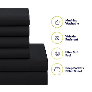 Sweet Home Collection 7 Piece Comforter Set Bag Solid Color All Season Soft Down Alternative Blanket & Luxurious Microfiber Bed Sheets, Black, Queen