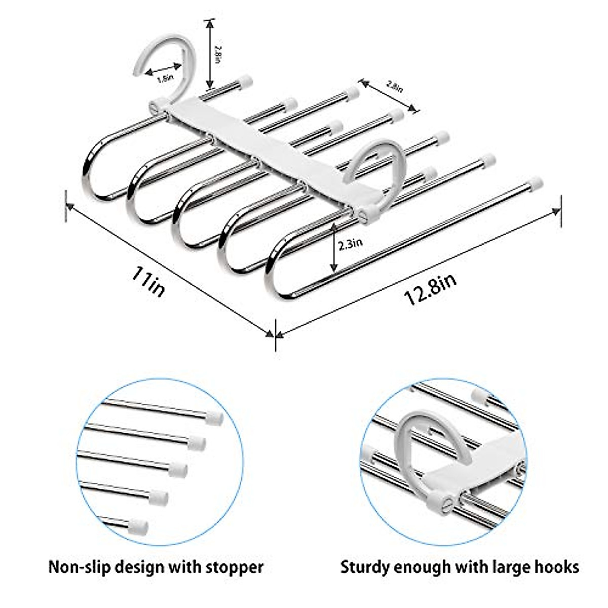 Hong Feng Pants Hangers Space Saving 2 Pack Multiple Layers Multifunctional Pants Rack Non-Slip Clothes Organizer for Trousers Scarves Slack (White)