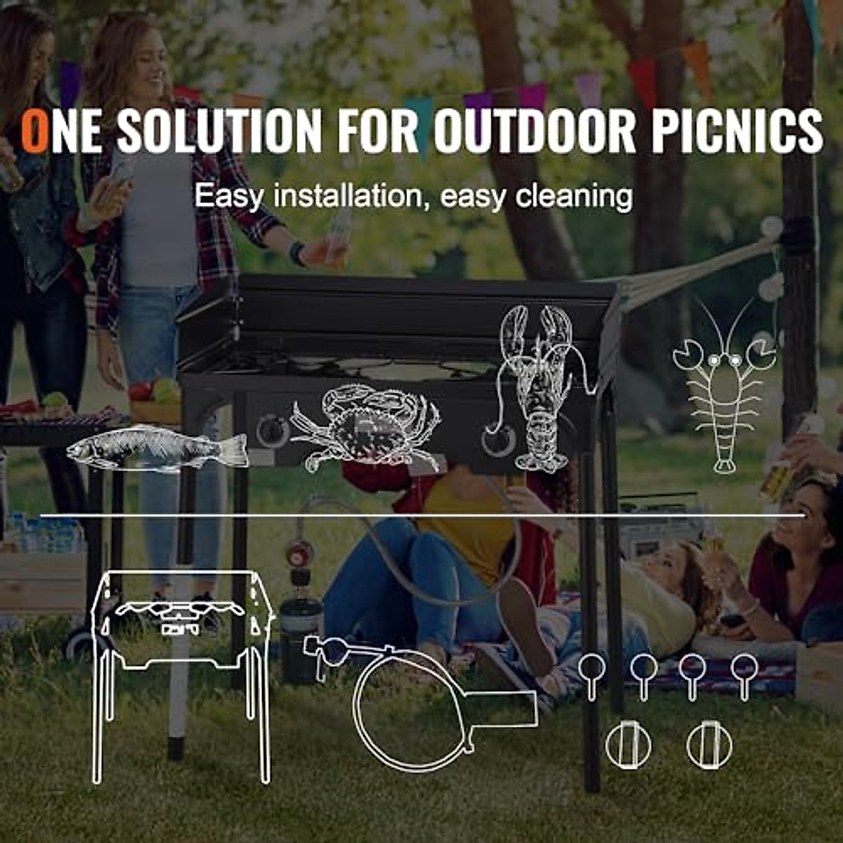 VEVOR Outdoor Propane Burner, 2 Burner Propane Stove with Windscreen, Heavy Duty Gas Cooker w/Detachable Legs Stand & Adjustable PSI Regulator, Propane Burners for Outdoor Cooking