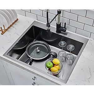 SHACO 25x22 Inch Black Drop In Kitchen Sink, 25 Inch Gunmetal Black RV Laundry Utility Sink, Top Mount 16 Gauge Stainless Steel Single Bowl Deep Small Kitchen Sink