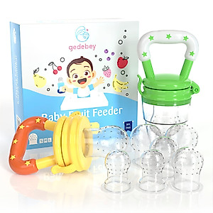 Baby Fruit Food Pacifier Feeder -2 Pack Silicone Baby Feeder Pacifiers | Baby Teether | Baby Mesh Feeder | Silicone Teether Feeder | Feeding Pacifier for Babies | Baby Fruit Teethers (Green&Yellow)