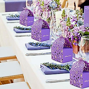 Kslong 50Pcs/Set Flower Butterfly Hollow Candy Box Cookie Gift Boxes Butterfly Party Decoration Wedding Favors Cute Chocolate Box for Wedding Bridal Birthday Party Supplies (Purple, S)