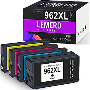 LemeroUtrust 962XL Remanufactured Ink Cartridge Replacement for HP 962 962XL use with HP OfficeJet Pro 9015 9010 9025 9020 9018 9012 9028 (Black Cyan Magenta Yellow, 4-Pack)