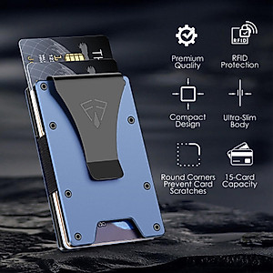 Slim Minimalist Wallet for Men with Money Clip - 15 Credit Card Holder RFID Wallet for Men - Front Pocket Mens Wallet with Compact Design - Easy to Access for Cards - Ideal Gift for Him(Pacific Blue)